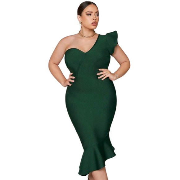 Dresses | Greek One Shoulder Ruffle Trim Mermaid Hem Bodycon Dress ...